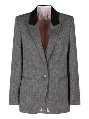 FORTE_FORTE Herringbone Pattern Velvet Collar Jacket - Grey