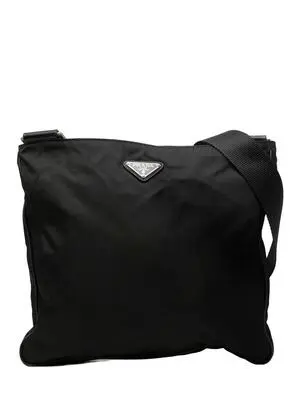 Prada Saffiano Trimmed Tessuto Crossbody Bag - Black