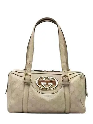 Gucci Embossed Leather Boston Bag - Brown