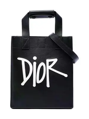 Dior 2021 Stussy Small Logo Applique Tote Satchel - Black