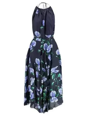 LAVI COUTURE Plumeria Floral Gathered Ramie Dress - Blue