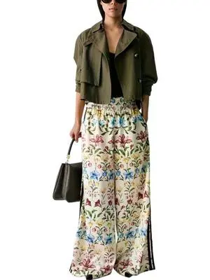 Adidas Floral Print Palazzo Pants With Side Stripe Detail - Neutrals