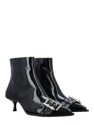 GANNI Buckle-detail Patent Ankle Boots - Black