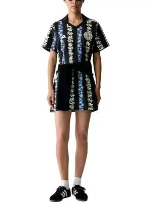 Adidas Mini Floral-print 3-stripes Dress - Black