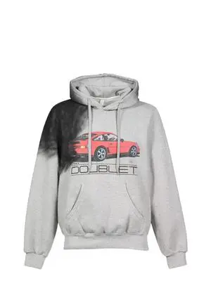DOUBLET Exhaust Stained Drawstring Cotton Hoodie - Grey