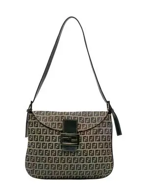 Fendi 2000-2010 Zucchino Canvas Double Flap Shoulder Bag - Blue