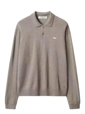 Maison Kitsuné Fox-patch Long-sleeve Polo Shirt - Neutrals