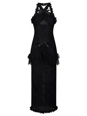 Alessandra Rich Chantilly Lace Halterneck Maxi Dress - Black