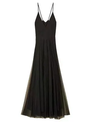 TWINSET Long Plumetis Tulle Dress With Lace - Black