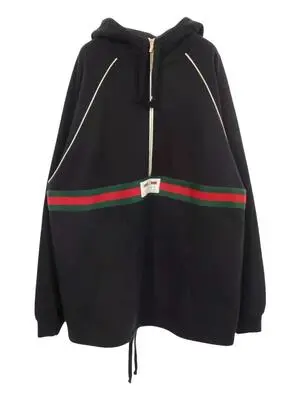 Gucci Cotton Web Stripe Half-zip Hoodie - Black