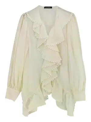 ACTUALEE Ruffled Embroidered-trim Shirt - Neutrals