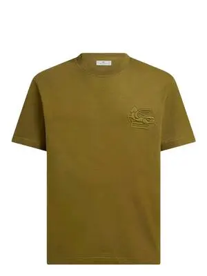 Etro Cotton Jersey T-shirt With Raised Pegaso Logo - Green