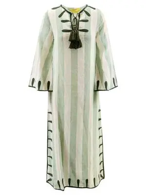 PHILIPPA 1970 Striped Embroidered Linen Maxi Dress - Neutrals