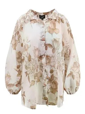 LAVI COUTURE Afrodite Floral-print Puff-sleeve Shirt - White