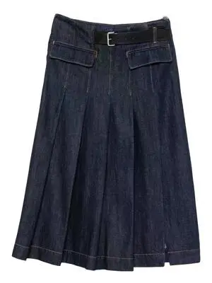 SEMICOUTURE Belted Midi Skirt In Denim - Blue
