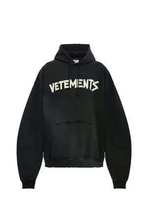 Vetements Logo-print Distressed Hoodie - Black