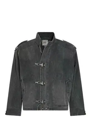 FOUND Lobster-clasp Epaulette Denim Jacket - Black