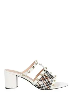 Valentino Garavani Rockstud Tweed Block Heel Sandals - White