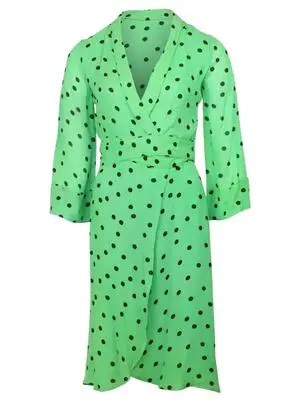 GANNI Polka Dot Wrap Dress - Green