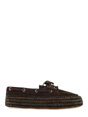 PALOMA BARCELO Penelope Suede Raffia Loafers - Brown