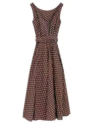 LAVI COUTURE Polka Dot Sleeveless Midi Dress - Brown