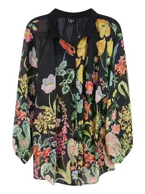 LAVI COUTURE Afrodite Floral-print Ramie Shirt - Black
