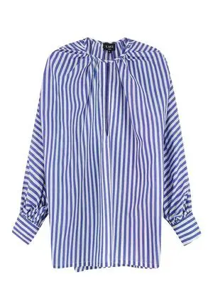 LAVI COUTURE Striped Puff-sleeve Shirt - Blue