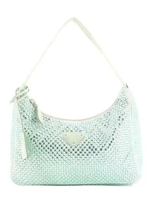 Prada Re-edition 2000 Crystal Embellished Satin Mini Hobo Bag Green