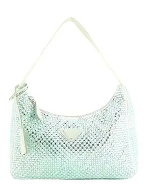 Prada Re-edition 2000 Crystal Embellished Satin Mini Hobo Bag - Green