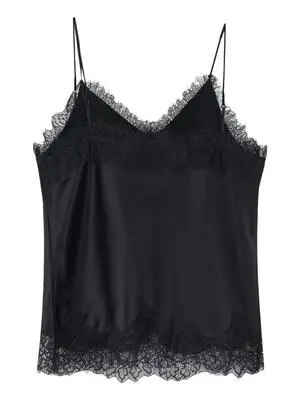 TONYWACK Lace-trim Satin Top - Black