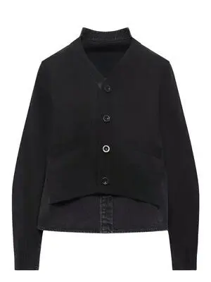 Sacai V-neck Cardigan With Denim Paneling - Black