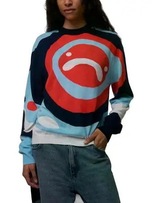 CHARLES JEFFREY Smiley Intarsia Knit Sweater - Blue