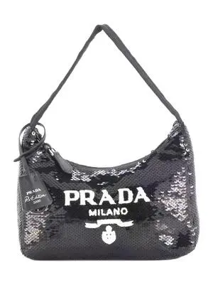 Prada Re-edition 2000 Sequined Mini Hobo Bag - Black