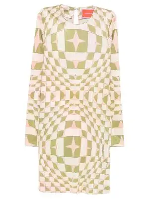 La DoubleJ Geometric Print Long Sleeve Midi Dress - Neutrals