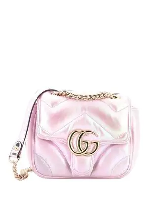 Gucci Gg Marmont Chevron Leather Mini Shoulder Bag - Pink