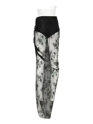 Patrizia Pepe Asymmetric Lace Maxi Skirt - Black