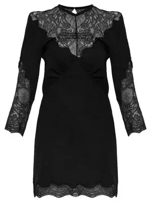 Attico Virgin Wool Lace Insert Mini Dress - Black