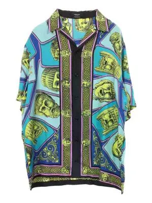 Versace Le Maschere Short-sleeve Silk Shirt - Blue