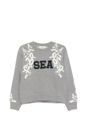 Sea Floral Embroidered Sweatshirt - Grey