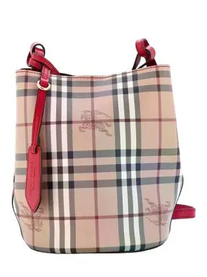 Burberry Haymarket Coated Canvas Small Bucket Bag - Brown