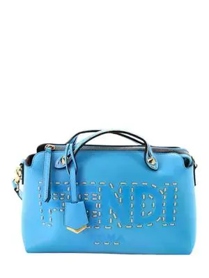 Fendi Logo The Way Stitched Leather Medium Satchel - Blue