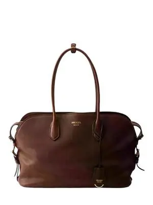 Prada Large Signet Leather Tote Bag - Brown