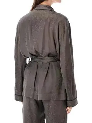 GOLDEN GOOSE Floral-jacquard Belted Jacket - Grey