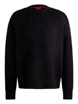 Hugo Logo-embroidered Crew-neck Sweater - Black
