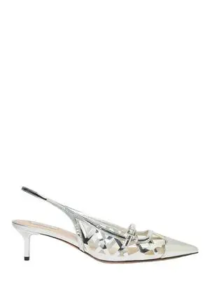 MANILA GRACE Metallic Leather Cut-out Slingback Pumps - Silver