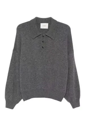 LISA YANG Etta Cashmere Polo Collar Sweater - Grey