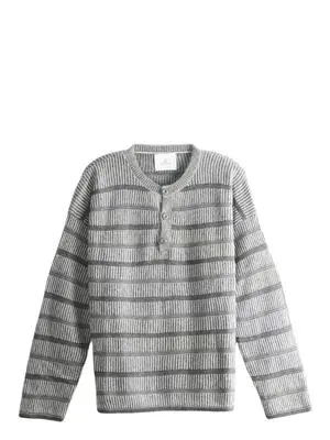 THE ELDER STATESMAN Striped Button-neck Sweater - Grey