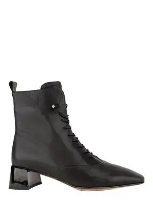 LINDA BAUMANN Lace-up Leather Ankle Boots - Black
