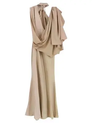 ACTUALEE Draped Satin-band Maxi Dress - Neutrals