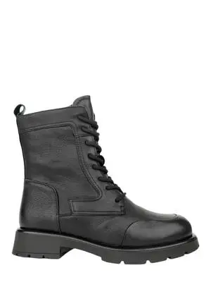 LINDA BAUMANN Lace-up Leather Ankle Boots - Black